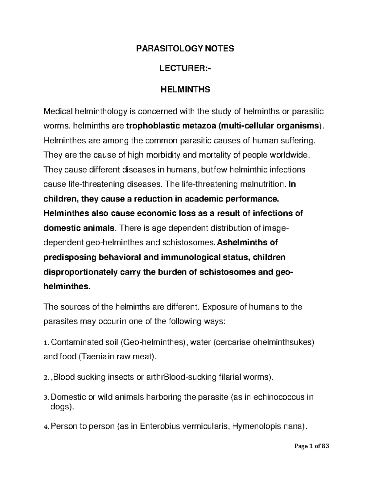 Medical Parasitology (MDP 2022) Notes and Study guide - PARASITOLOGY ...