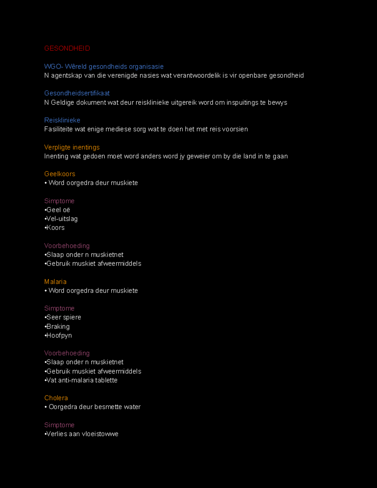 Toerisme opsommings - GESONDHEID WGO- Wêreld gesondheids organisasie N ...