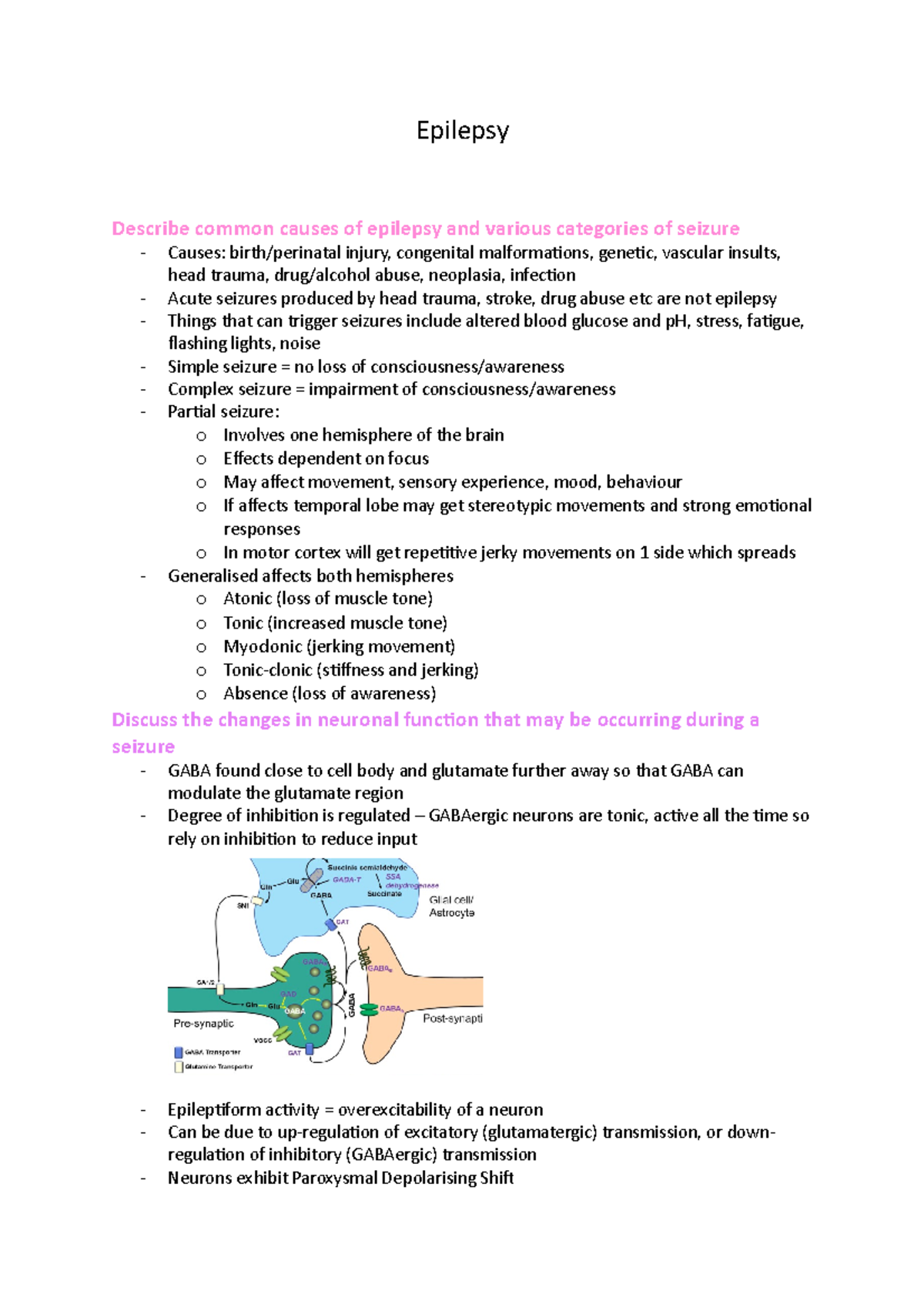 Epilepsy - Notes - Epilepsy Describe common causes of epilepsy and ...