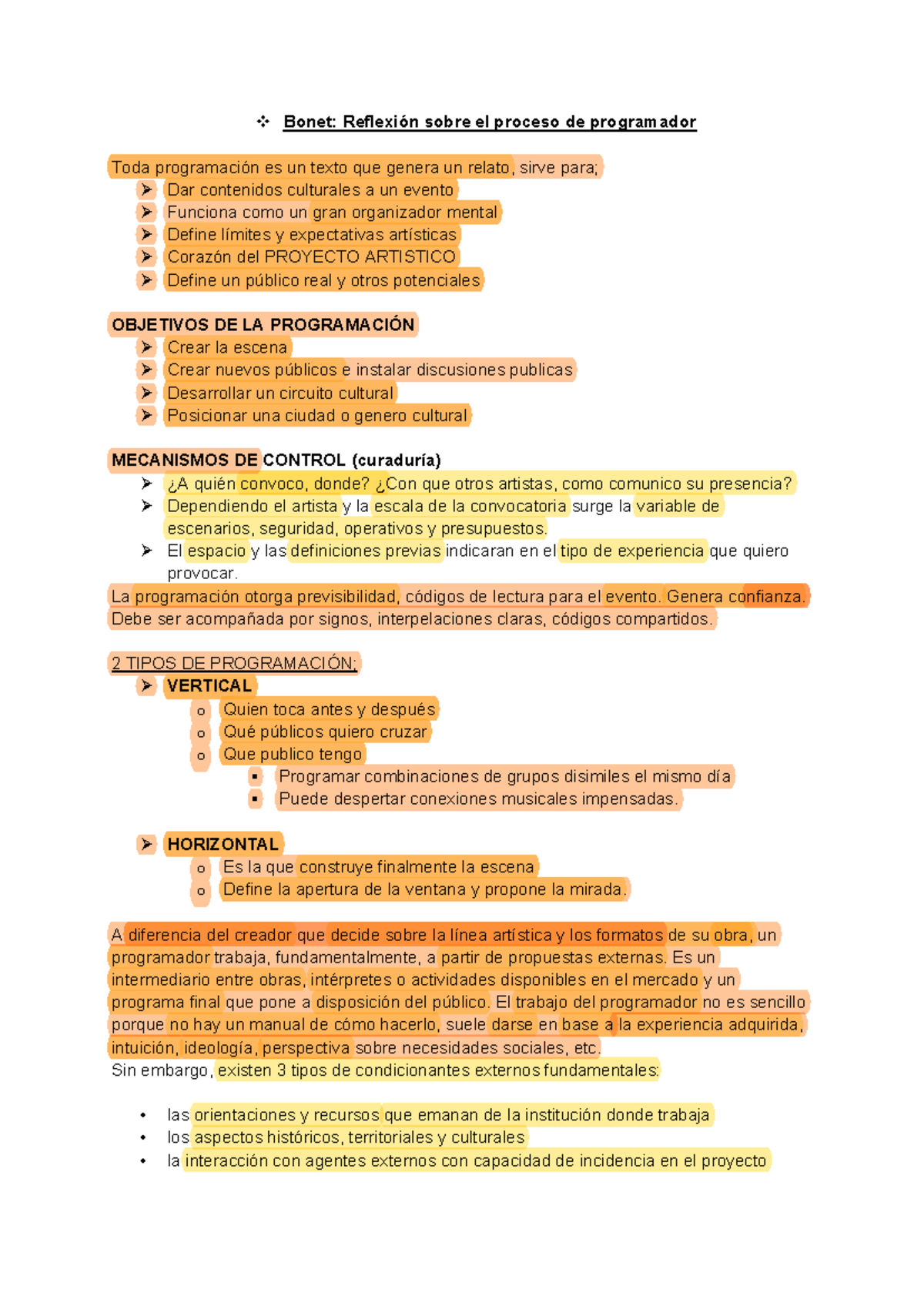Resumen eventos culturales - Bonet: Reflexión sobre el proceso de ...