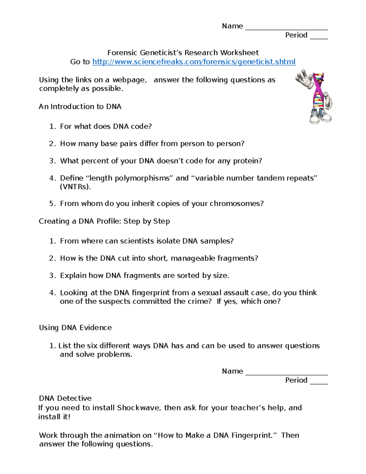 Geneticistwksht - Name _______________________ Period _____ Forensic ...