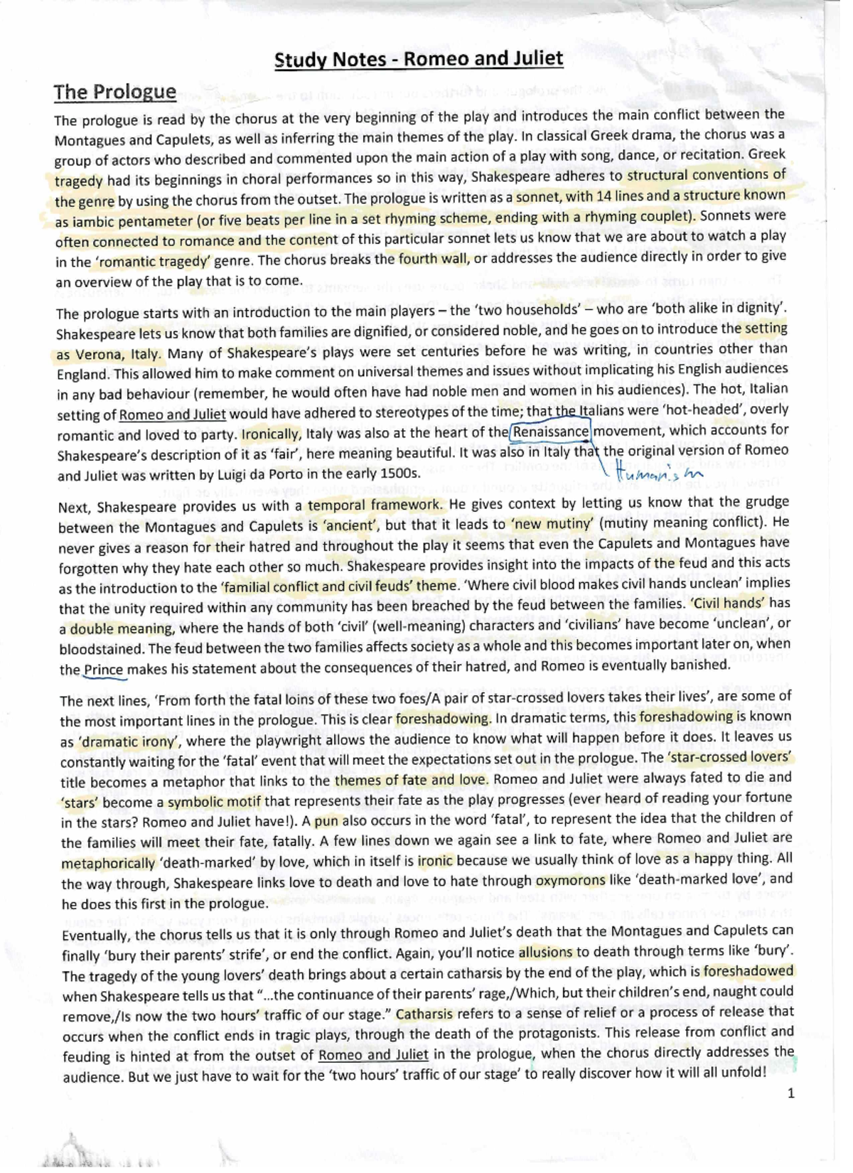 Shakespeare Highlighted Notes - Studocu