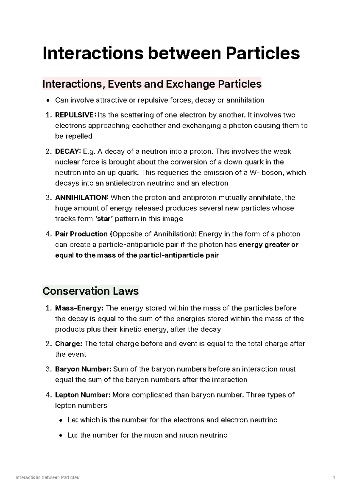 Physics yr 12 particle interaction - Interactions between Particles 1 Interactions between ...