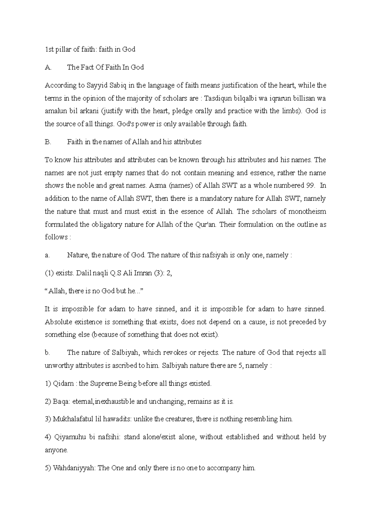 1st pillar of faith - The Fact Of Faith In God According to Sayyid ...