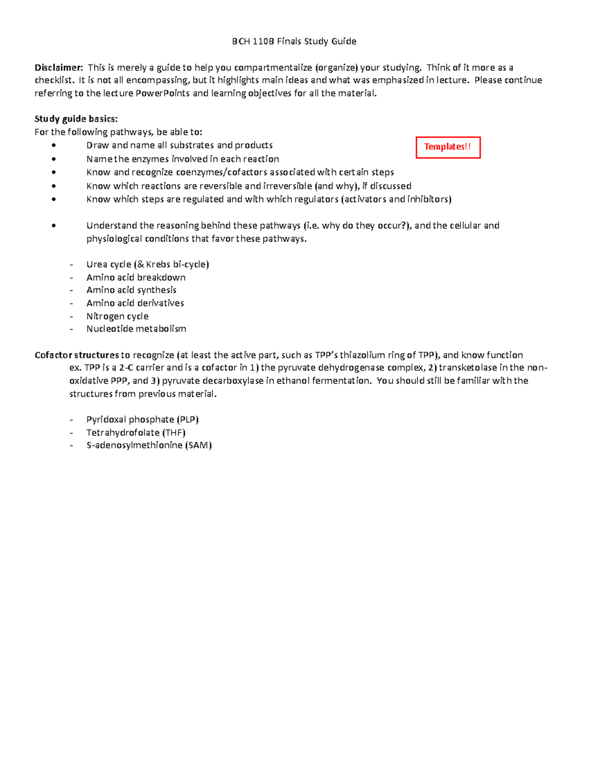 Finals Study Guide - BCH 110B Finals Study Guide Disclaimer: This is ...