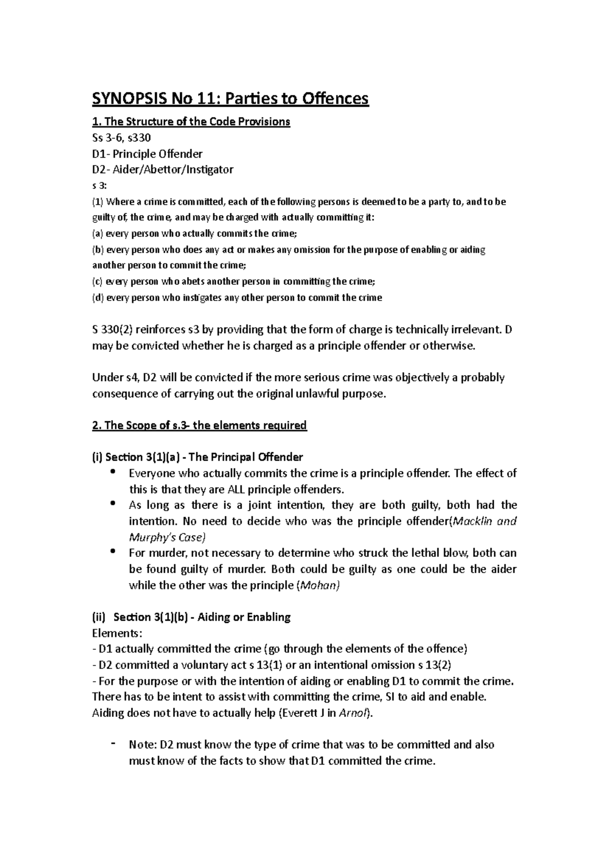 Parties to an offence - SYNOPSIS No 11: Parties to Offences The ...