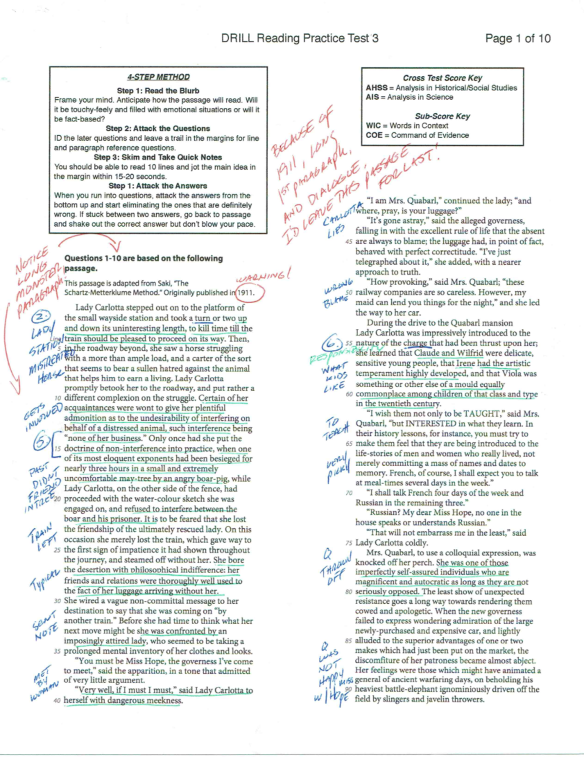 Solutions Practice SAT Reading Test 3 - DRILL Reading Practice Test 3 ...