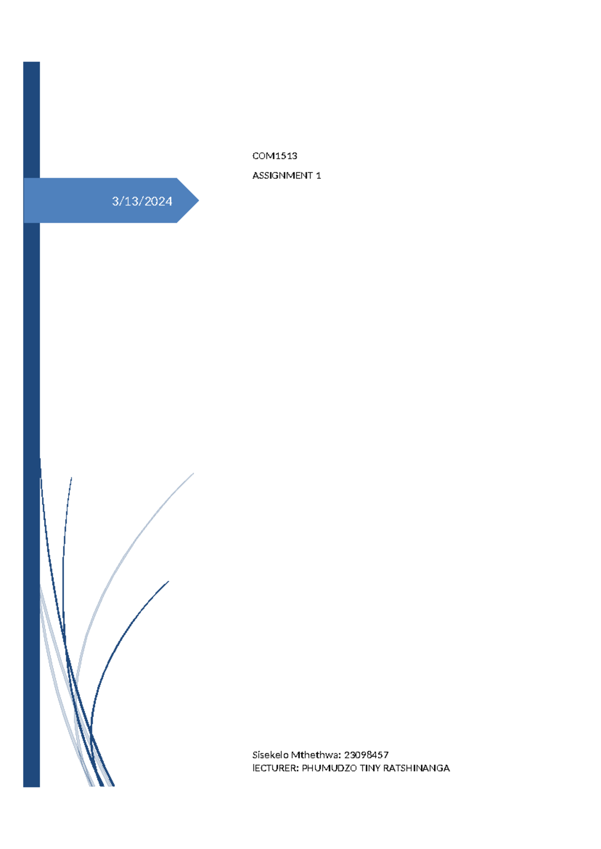 COM1513 Assignment Final - lECTURER: PHUMUDZO TINY RATSHINANGA 3/13 ...