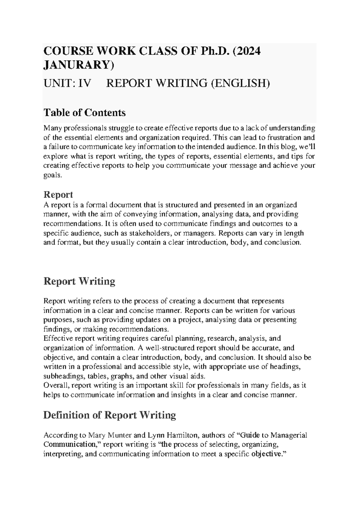 Course work report writing pdf file - COURSE WORK CLASS OF Ph. ( 2024 ...