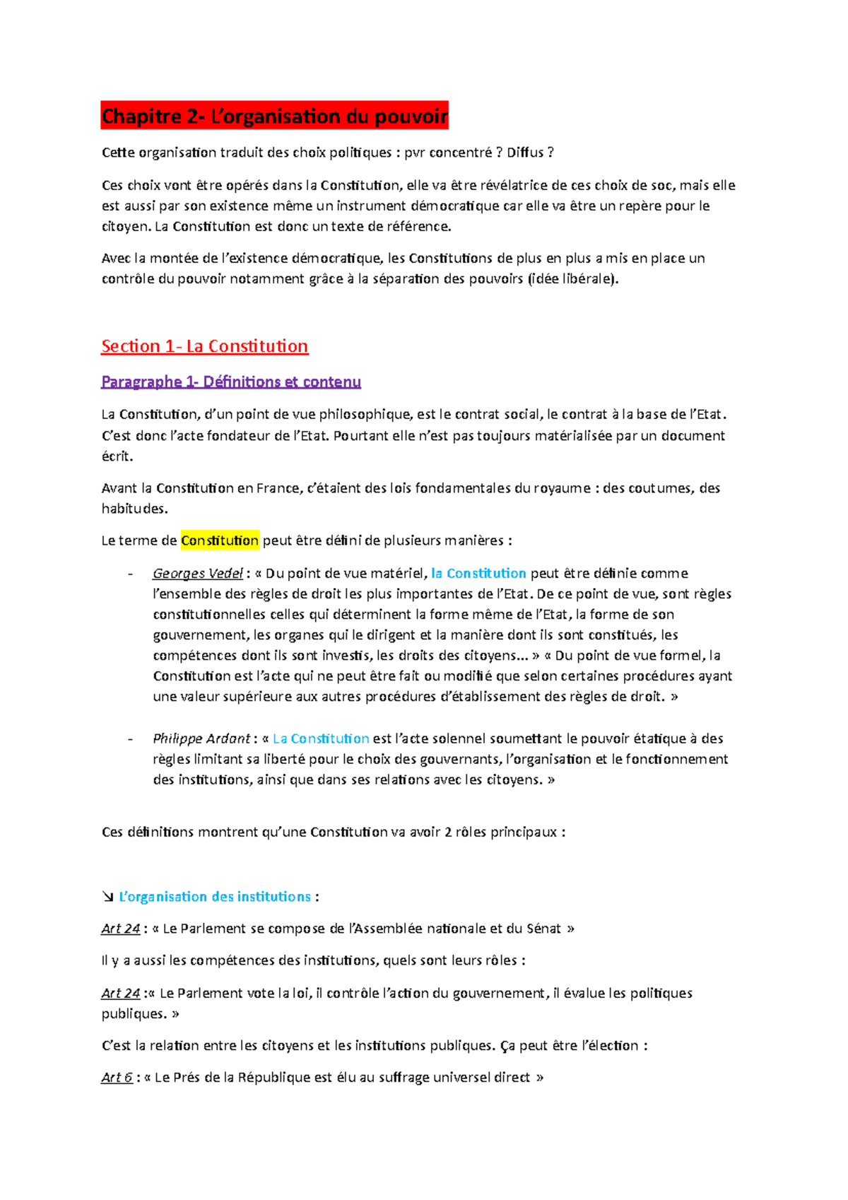 Titre 1- Chap 2 - Partie 2 du cours de L1 de droit constitutionnel - Chapitre 2- L’organisation ...