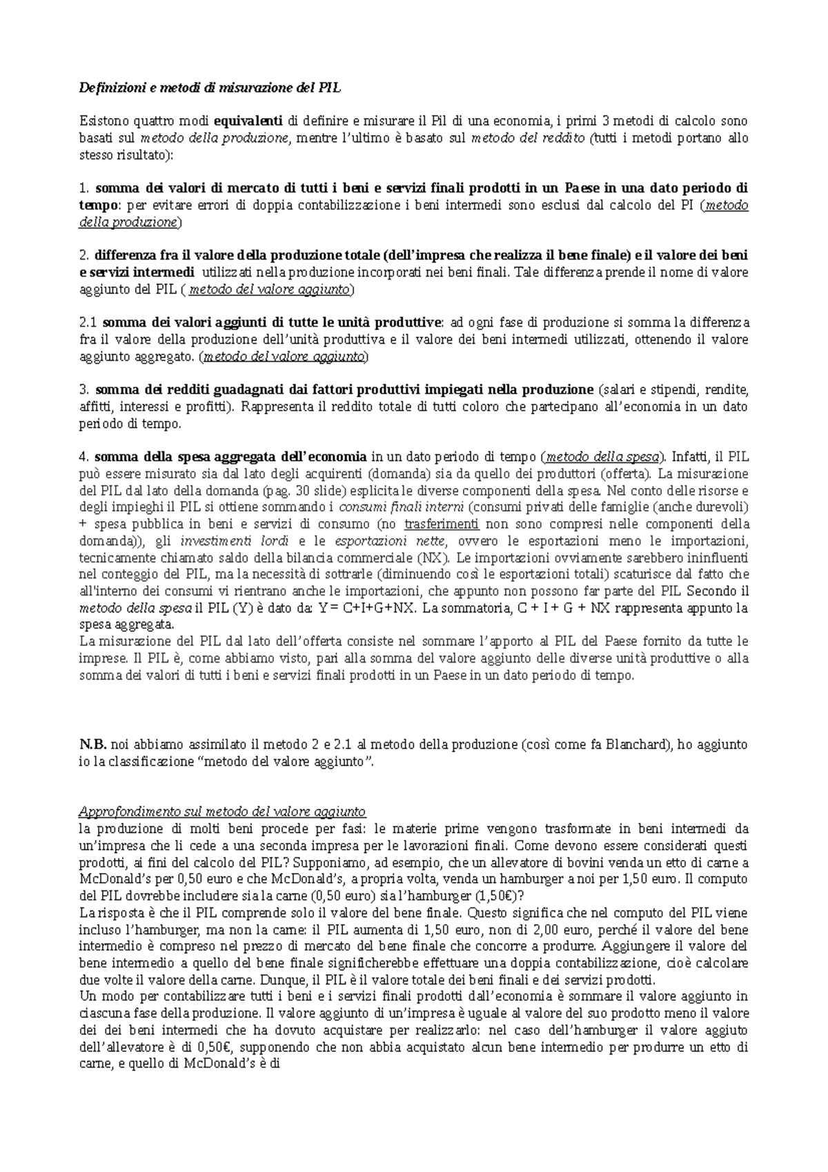 Macroeconomia PIL - Definizioni e metodi di misurazione del PIL ...