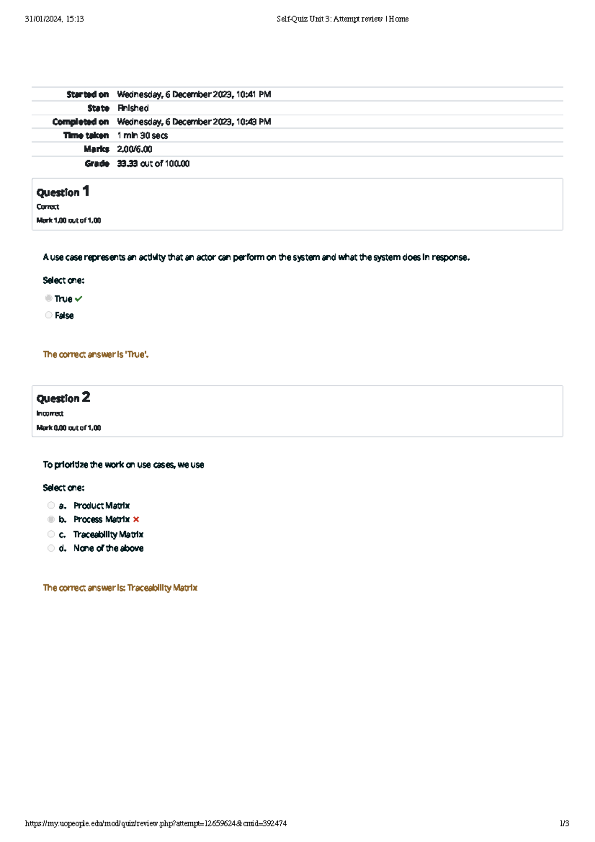 Self-Quiz Unit 3 - Self-Quiz Unit 3 - 31/01/2024, 15:13 Self-Quiz Unit ...