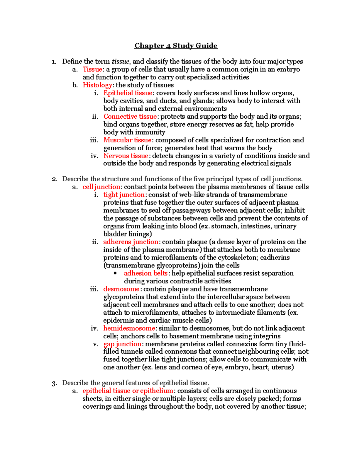 Chapter 4 Study Guide - Lecture notes 4 - Chapter 4 Study Guide Define ...