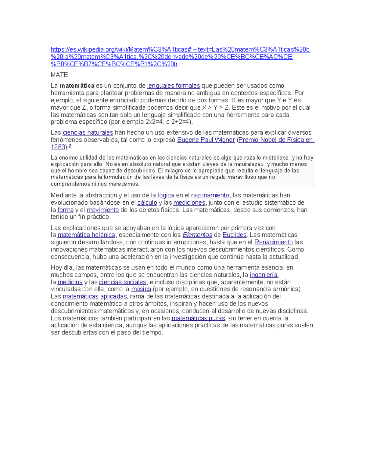 MATE - MATEMATICAS - es.wikipedia/wiki/Matem%C3%A1ticas#:~:text=Las ...