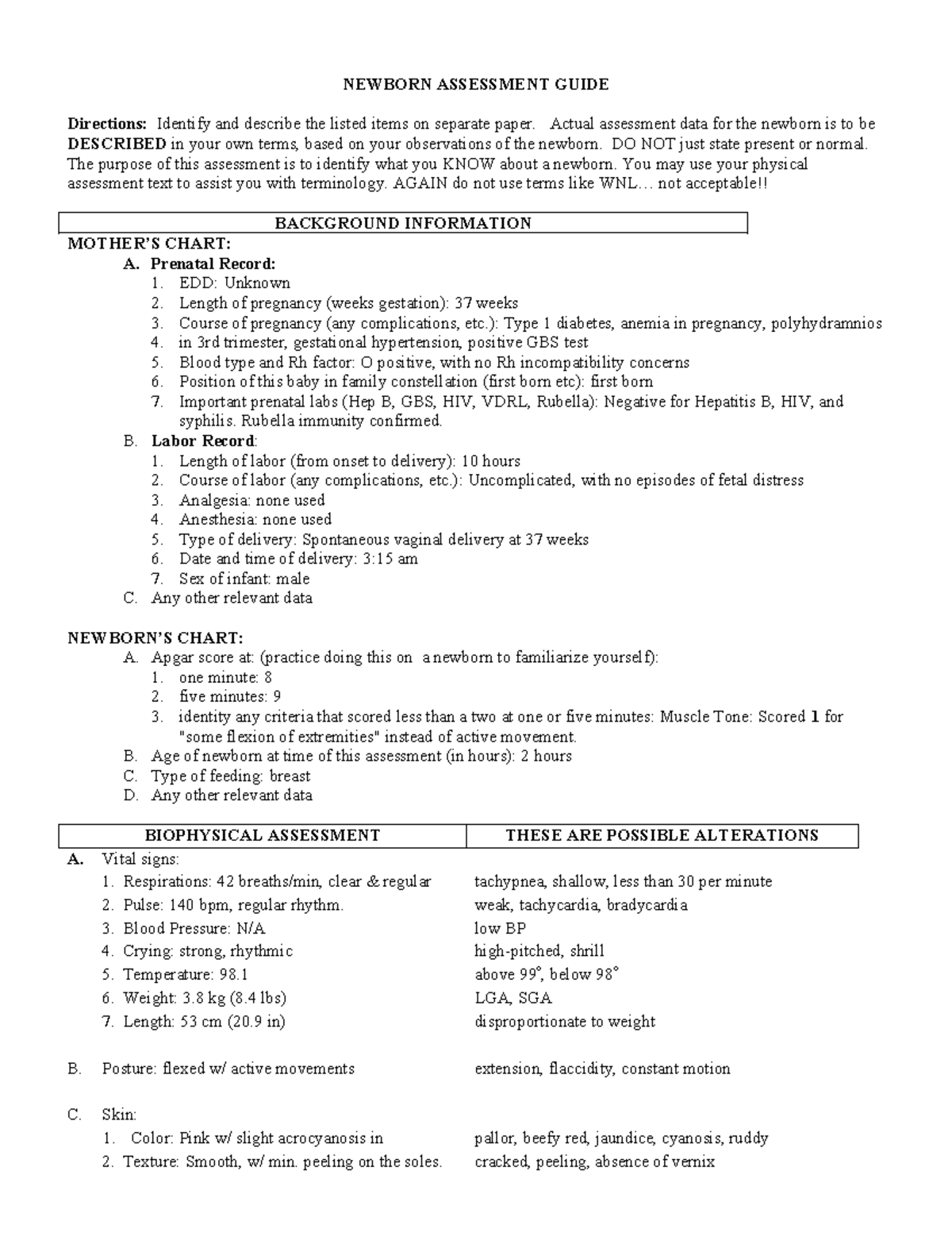 Newborn LONG Assessment-1 - NEWBORN ASSESSMENT GUIDE Directions ...