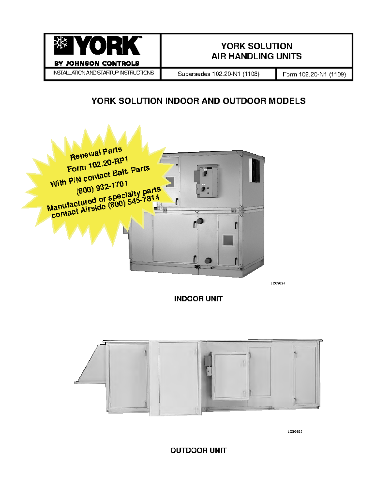 York BE Install AHU - aire acondicionado - InstallatIon and staRtUP InstRUCtIons YORK SOlutiOn ...