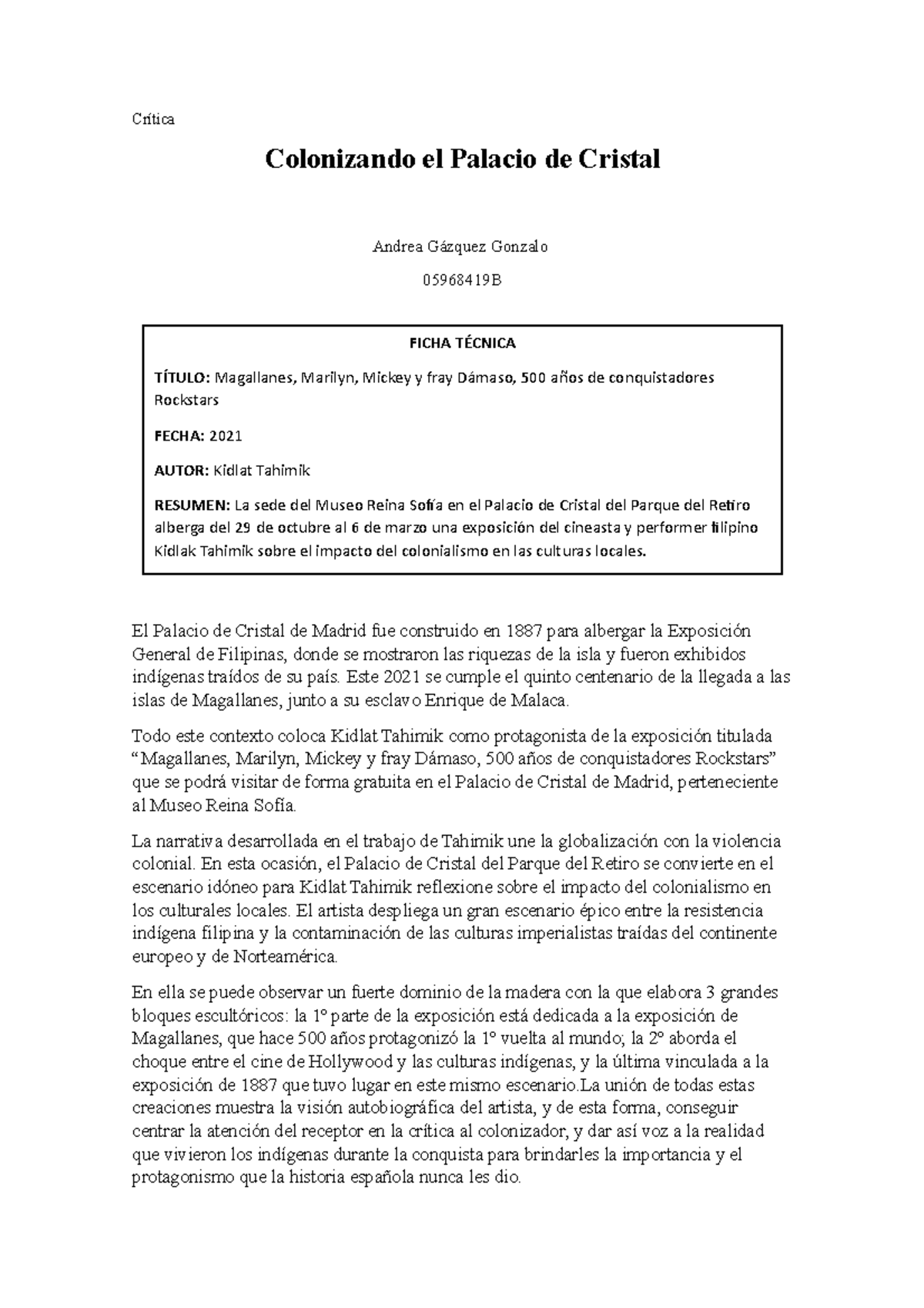 Práctica Crítica Redacción periodística 4º periodismo - Crítica ...