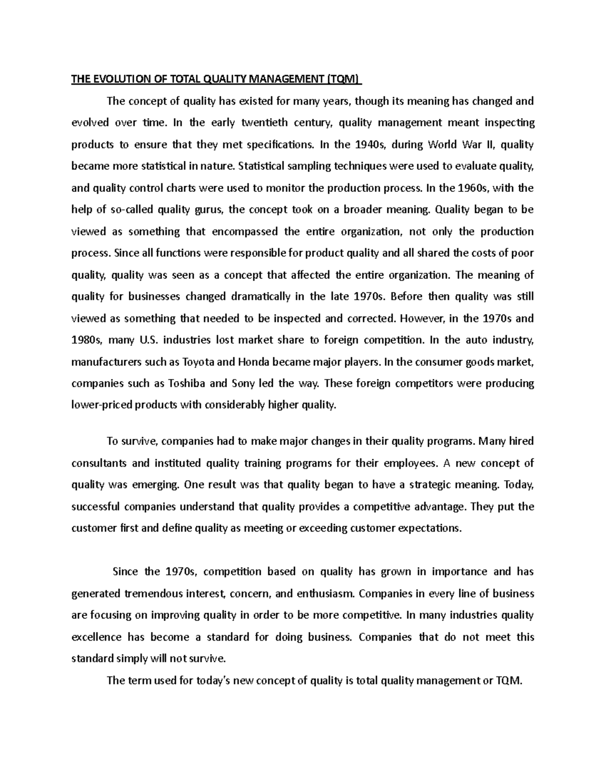 THE Evolution OF Total Quality Management (TQM) - THE EVOLUTION OF ...