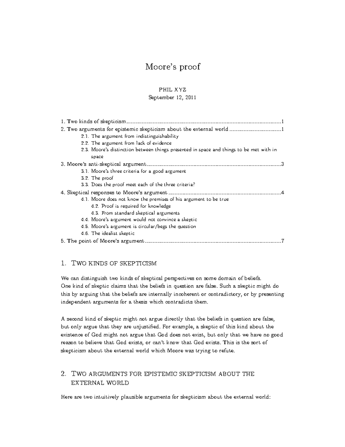 moore-proof - Lecture Notes 7 - Moore’s proof PHIL XYZ September 12 ...
