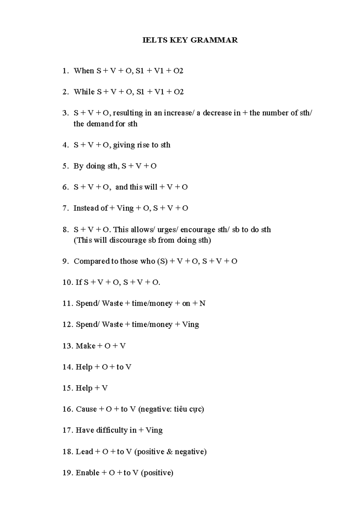 Ielts KEY Grammar - IELTS KEY GRAMMAR When S + V + O, S1 + V1 + O While ...