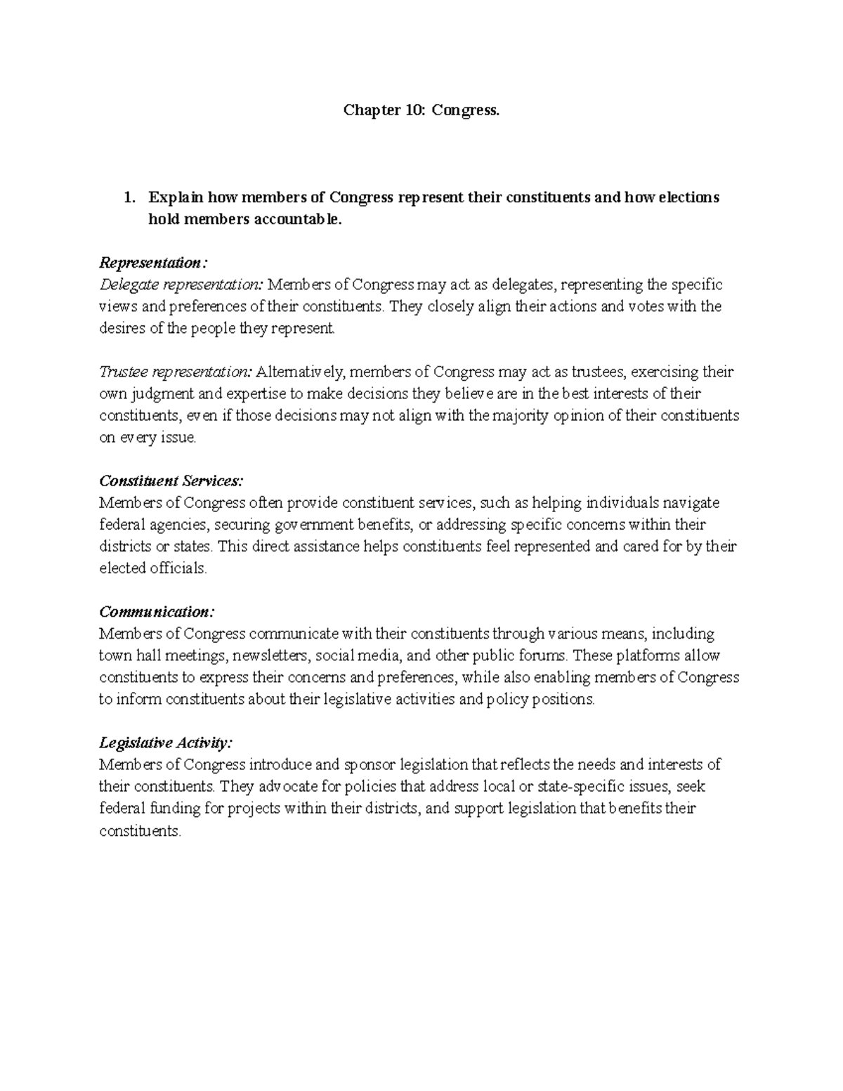 Chapter 10 - Notes - Chapter 10: Congress. Explain how members of ...