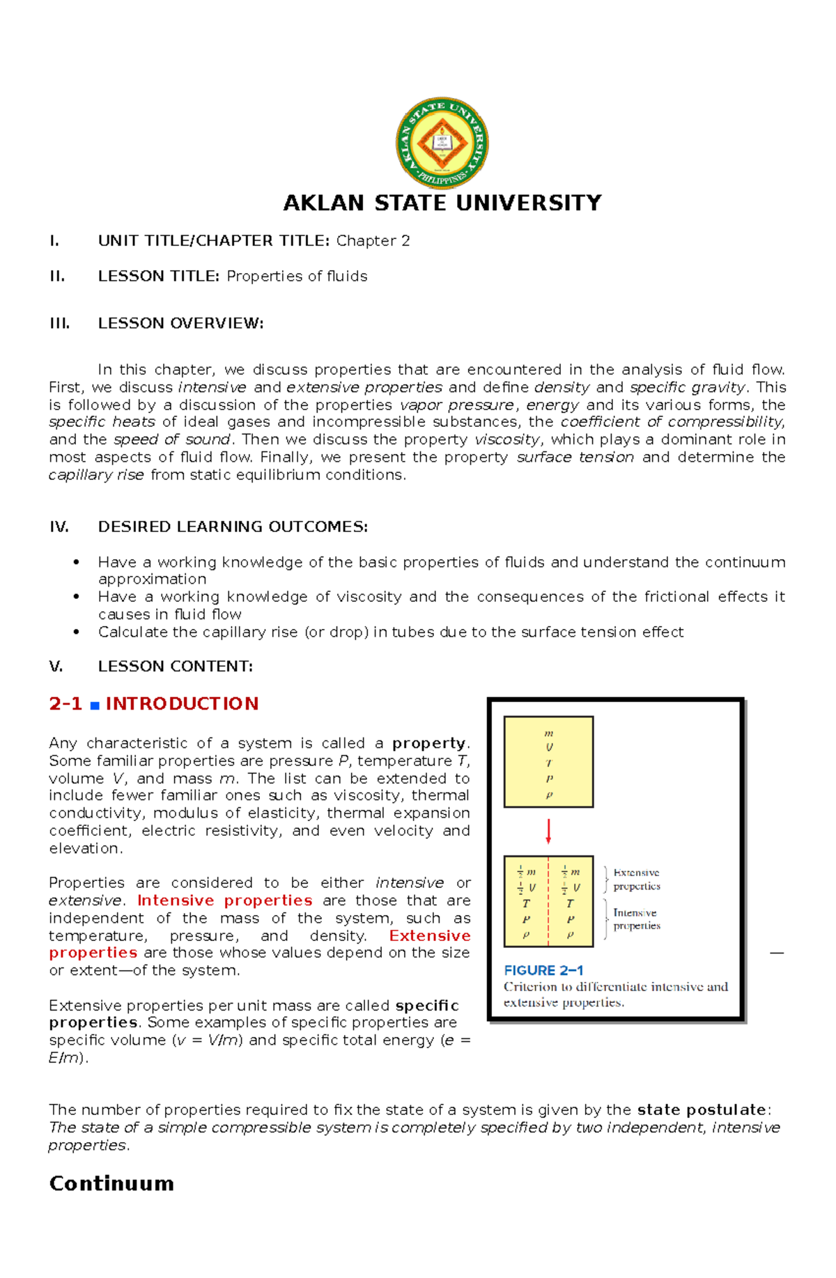Fluid Mechanics(Properties of fluids ) - AKLAN STATE UNIVERSITY I. UNIT ...