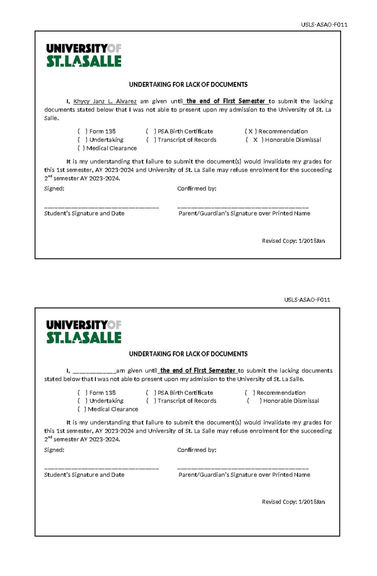 Undertaking for Lack of Documents - UNDERTAKING FOR LACK OF DOCUMENTS I ...