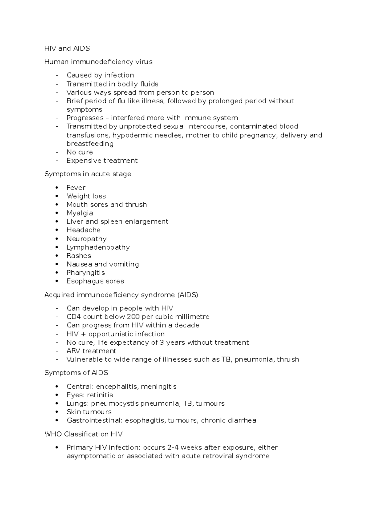 HIV and AIDS - NOTES on HIV and AIDS symptoms and management - HIV and ...