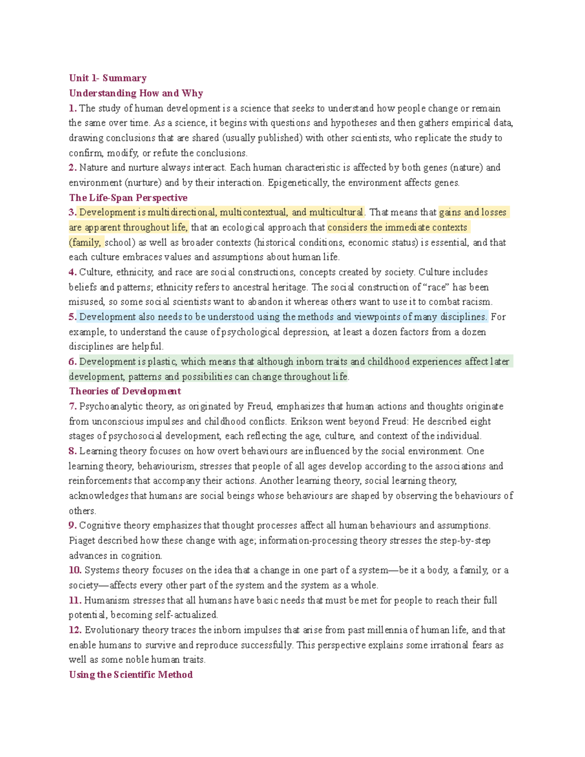 Units 1-10 summary FRHD - Unit 1- Summary Understanding How and Why The ...