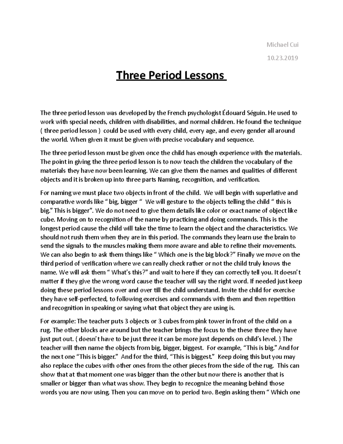 Three period lessons - essay for albums - Michael Cui 10. Three Period ...