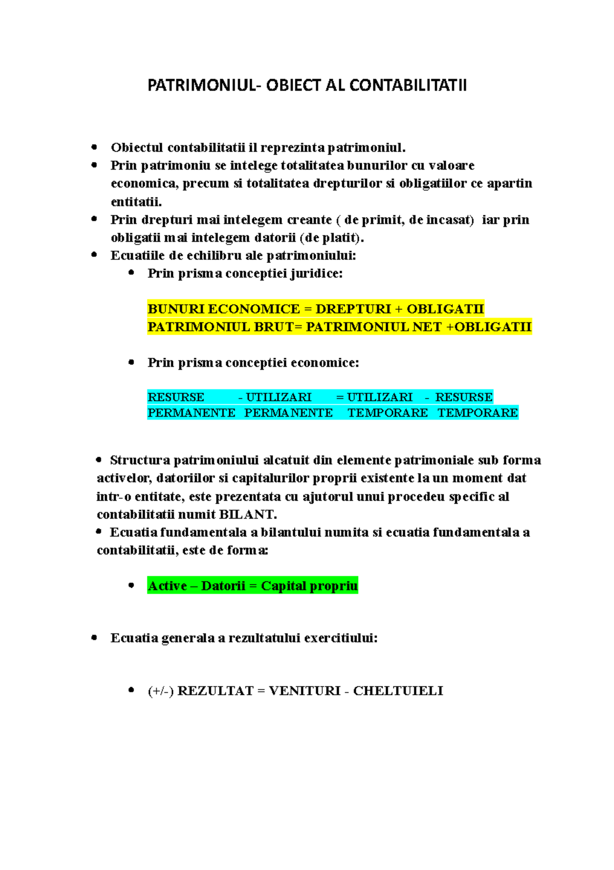 Cursul 1 Patrimoniul- obiect al contabilitatii - PATRIMONIUL- OBIECT AL ...