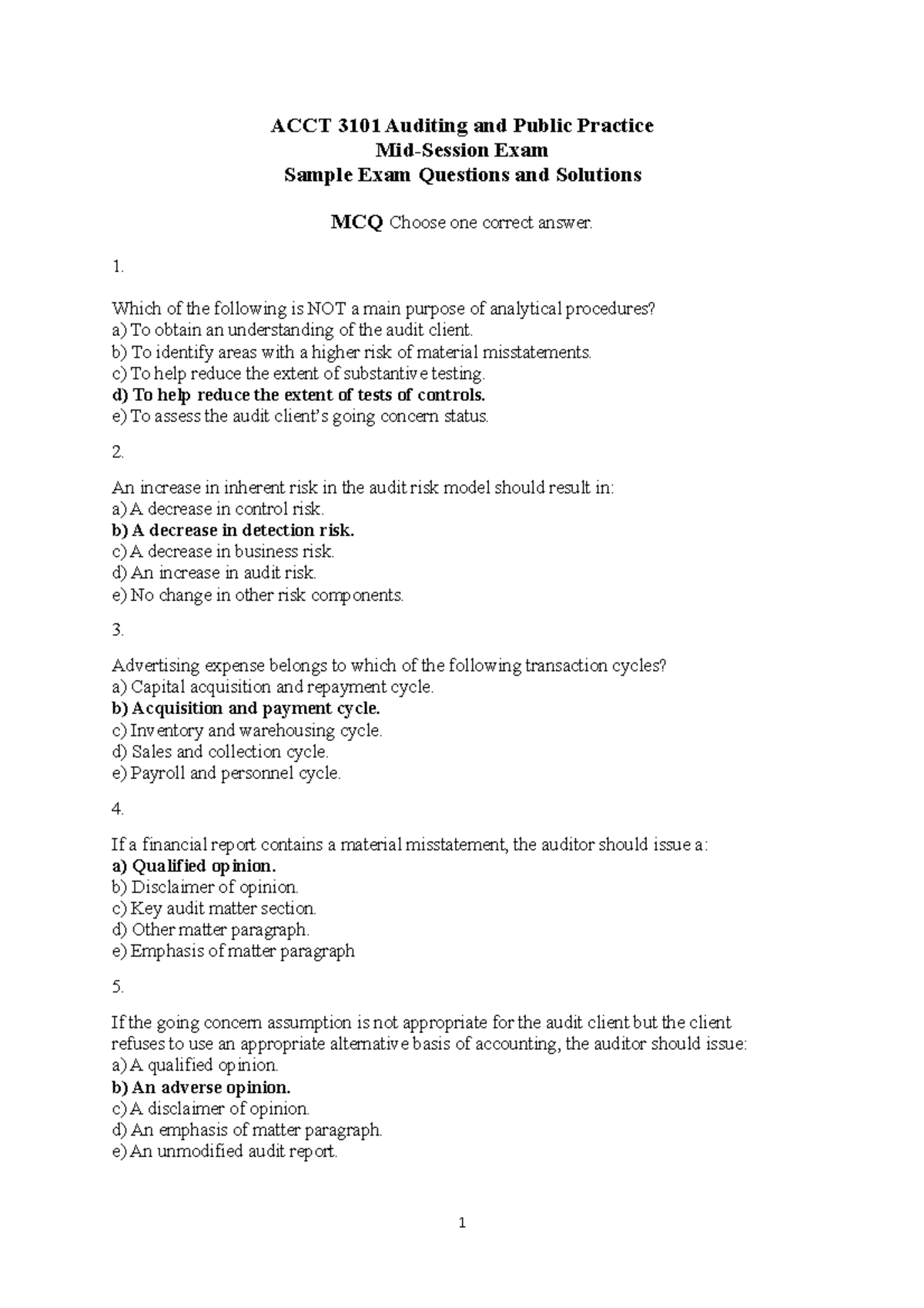 Sample/practice exam 16 August 2018, questions and answers - ACCT 3101 ...
