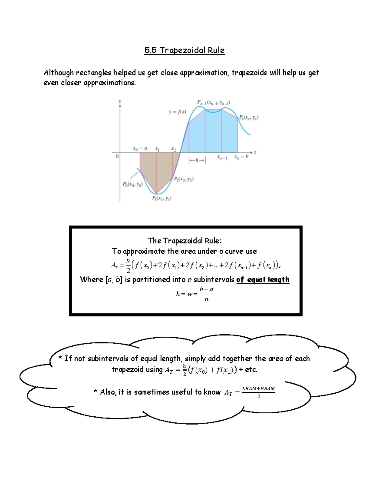 5.5 Notes (20) - 5 Trapezoidal Rule Although rectangles helped us get ...