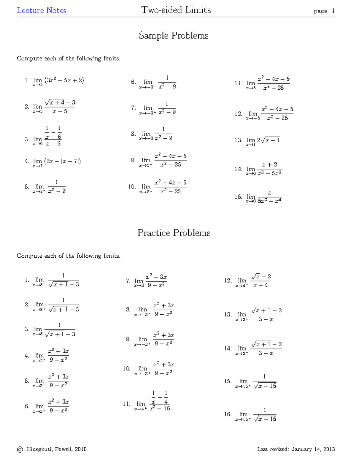 Twosided - Practice problem2 - Sample Problems Compute each of the ...