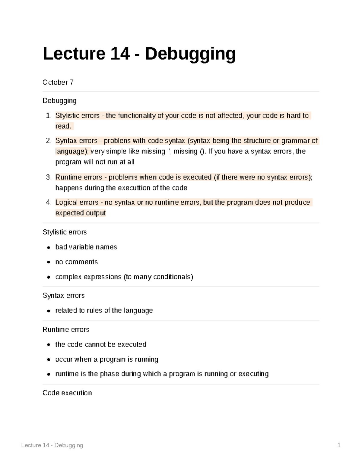 Lecture 14 Debugging Lecture 14 Debugging 1 Lecture 14 2141