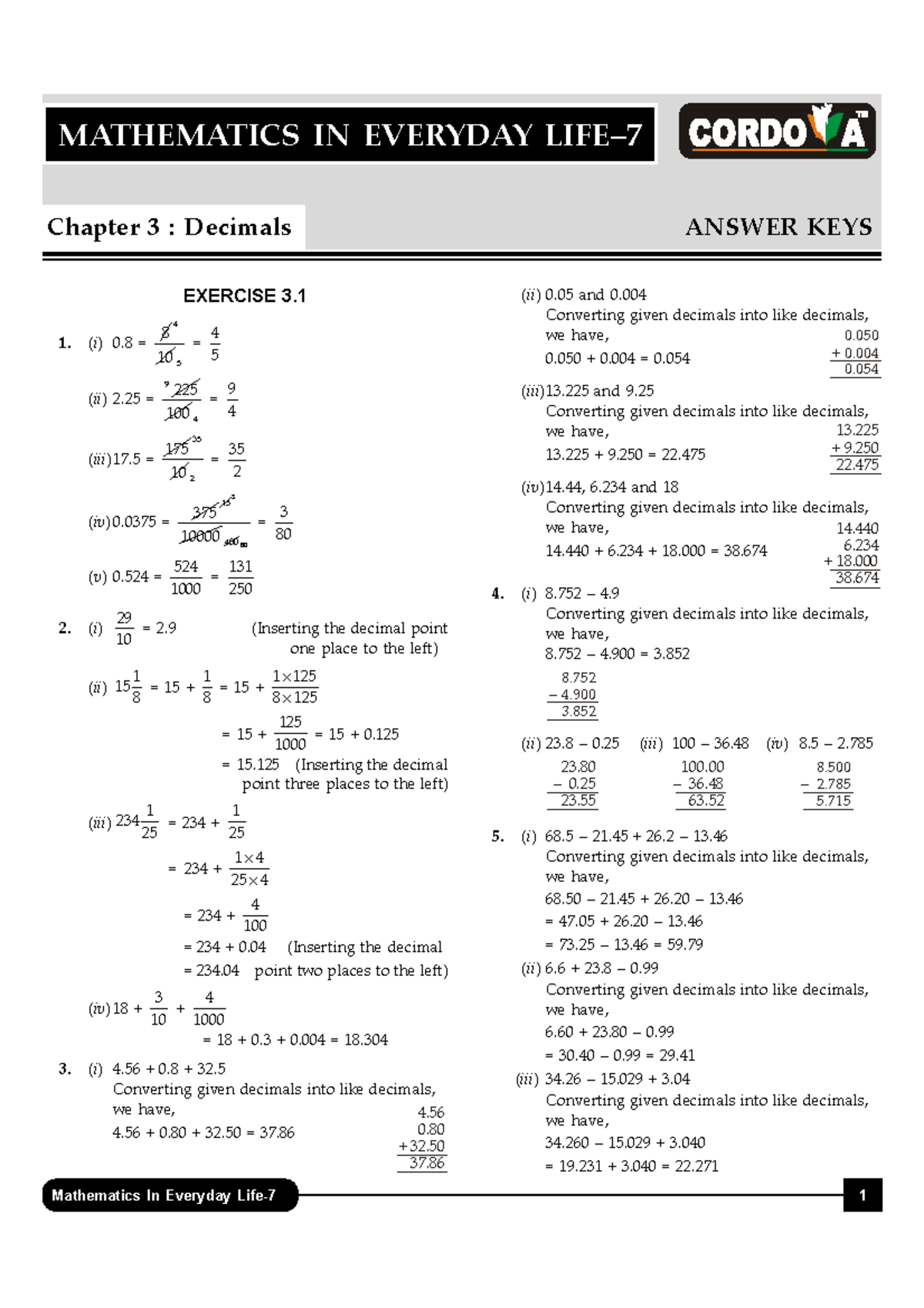 Lesson 3 - maths question and answers - Mathematics In Everyday Life-7 1 ANSWER KEYS MATHEMATICS ...
