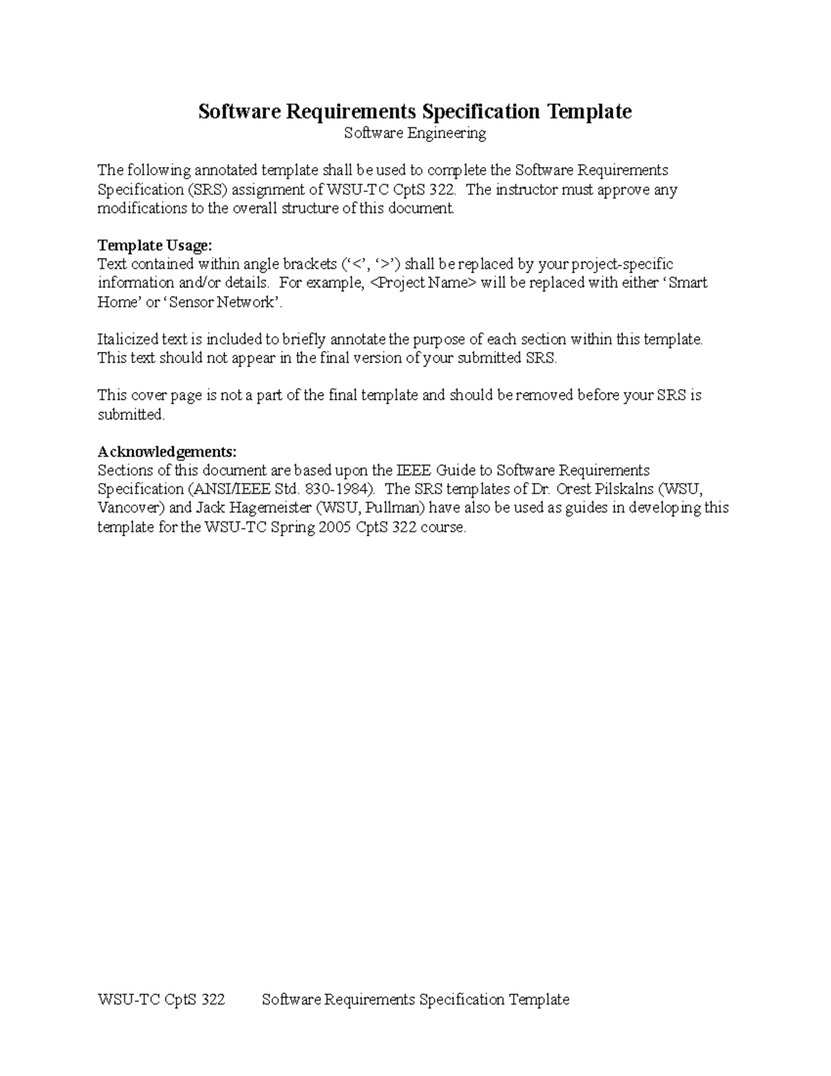 Software requirenment template - Software Requirements Specification ...