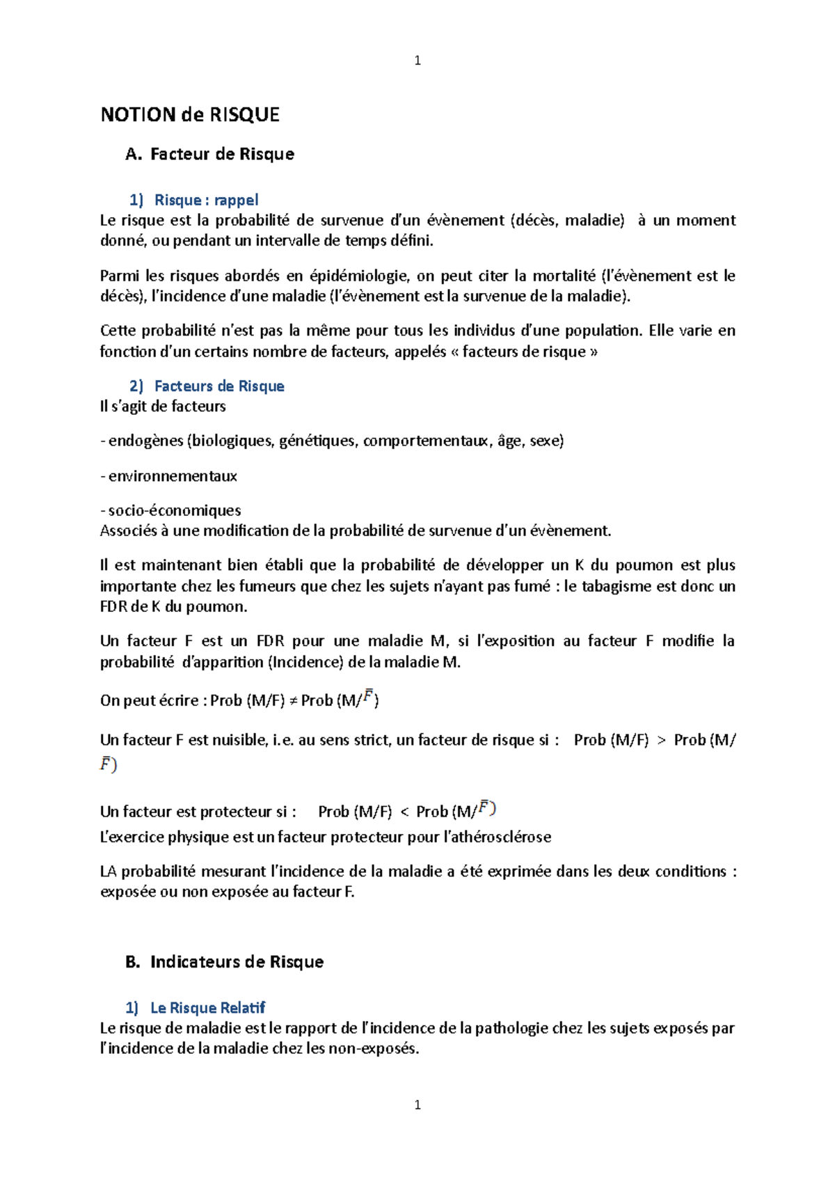 Notion de Risque 97 2003 - 1 NOTION de RISQUE A. Facteur de Risque 1 ...