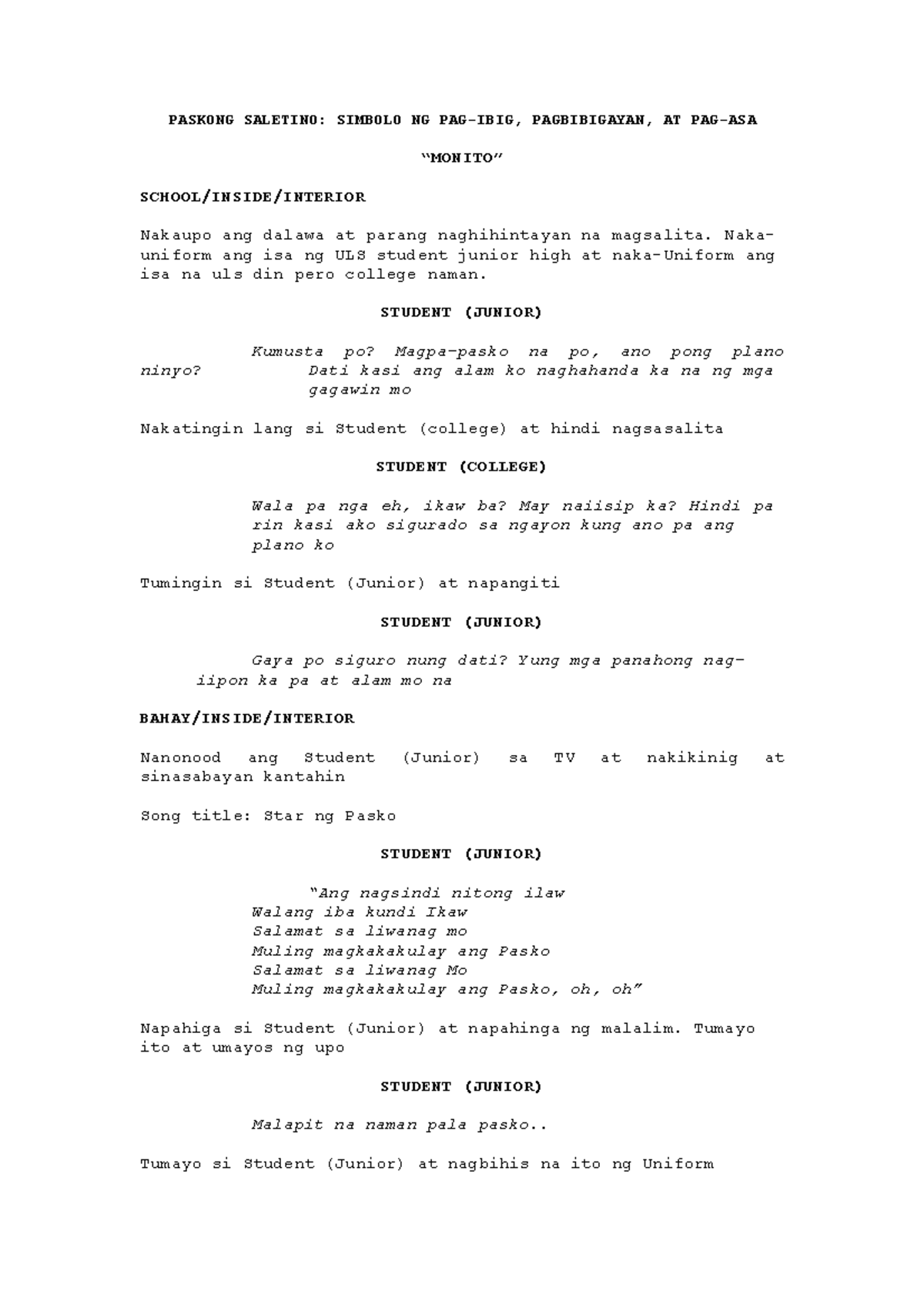 Paskong- Saletino Script COA - PASKONG SALETINO: SIMBOLO NG PAG-IBIG ...