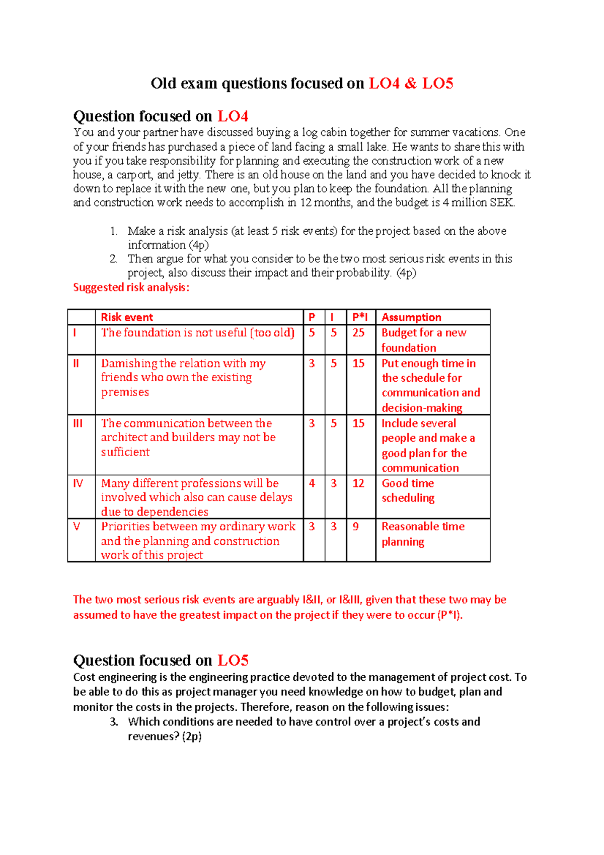 Old exam questions LO4,LO5 incl solutions - Old exam questions focused ...
