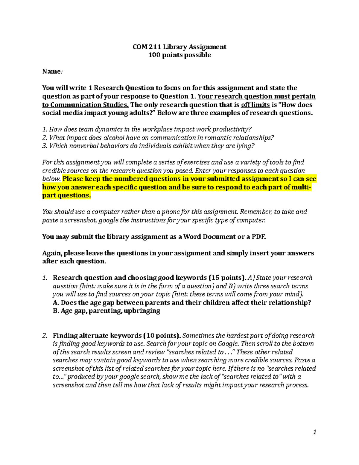 Library Assignment 100 points Spring 2022 - COM 211 Library Assignment ...