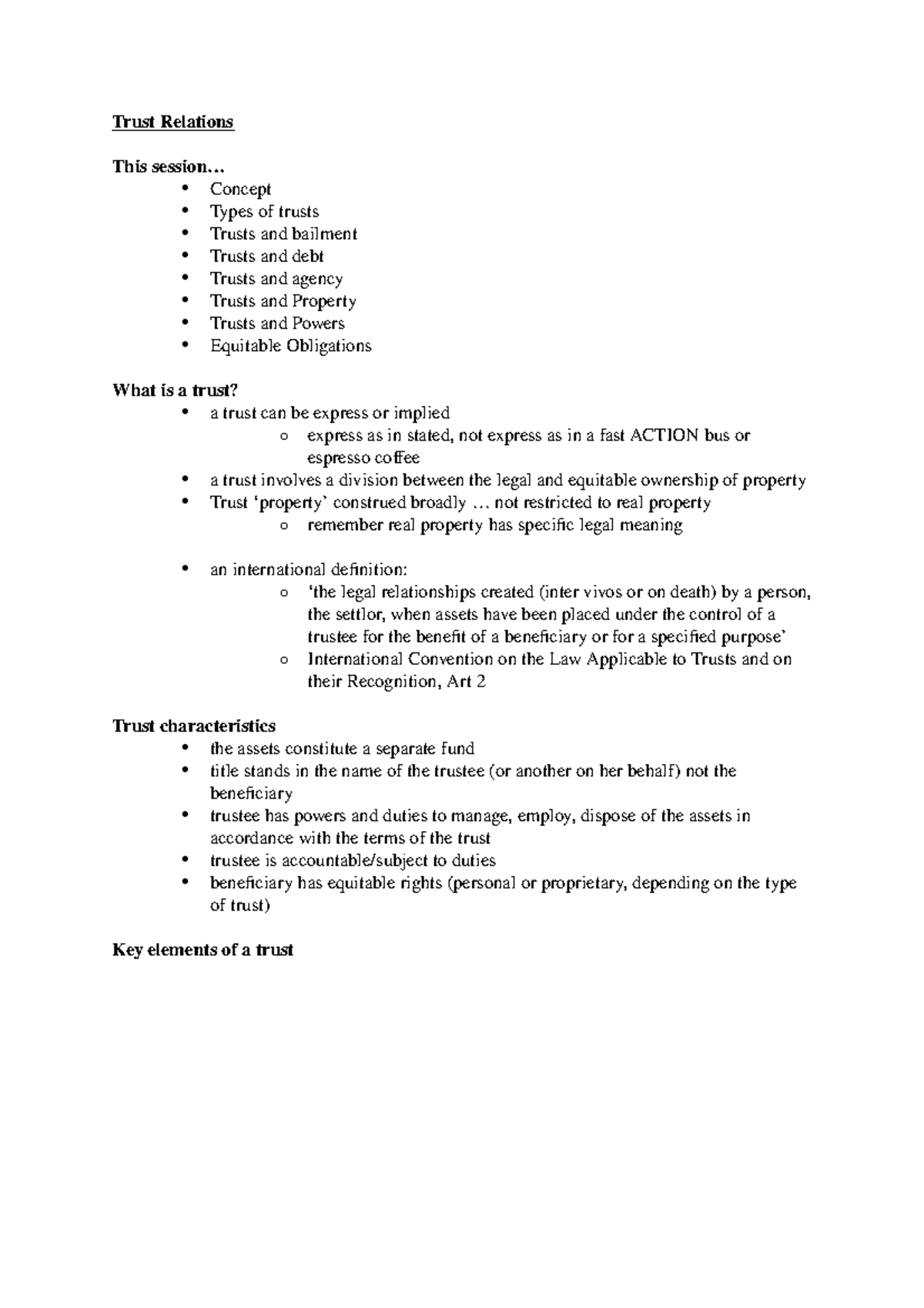 Equity-Wk9-Lect Notes - Trust Relations This session... Concept Types ...