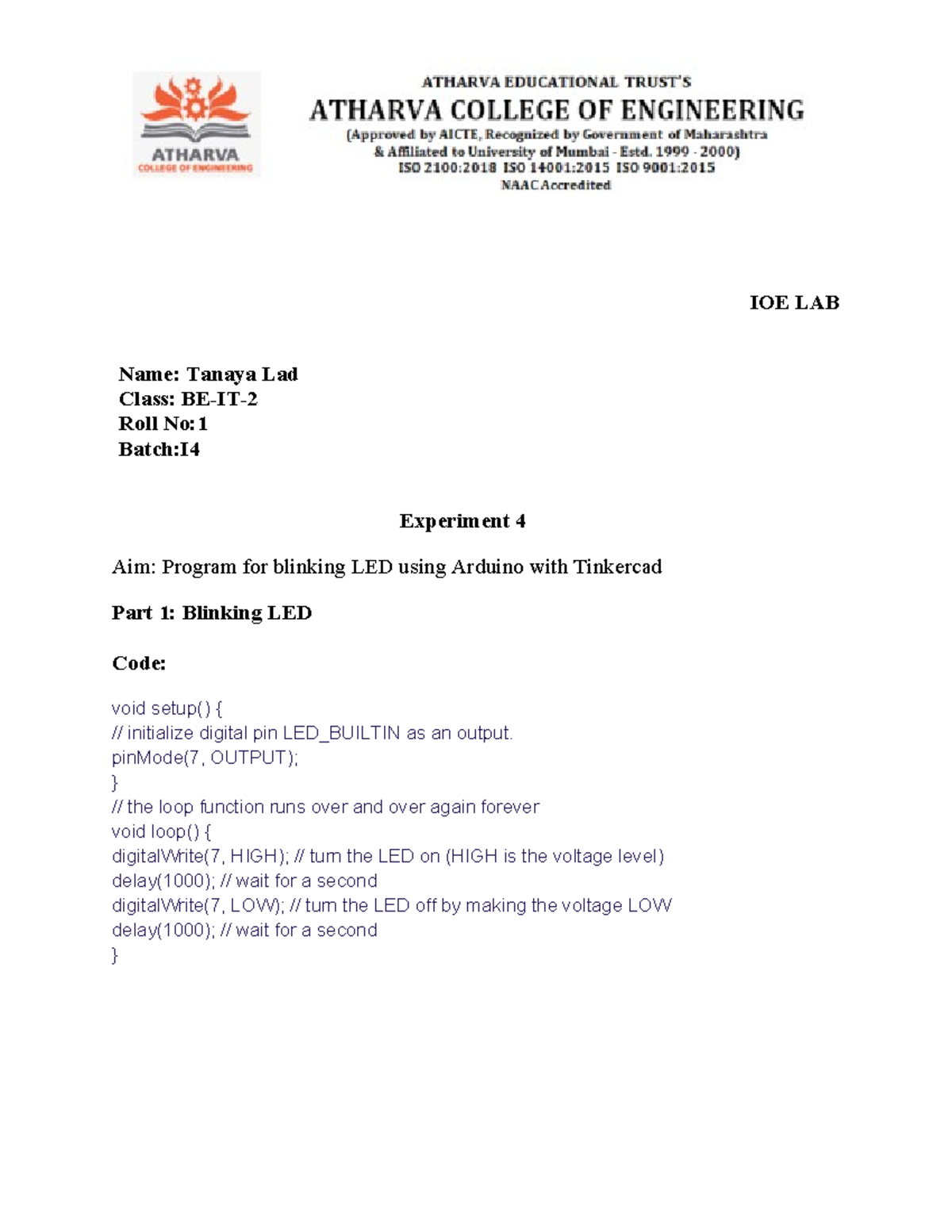 IOE EXP4 - pratical material - IOE LAB Name: Tanaya Lad Class: BE-IT ...