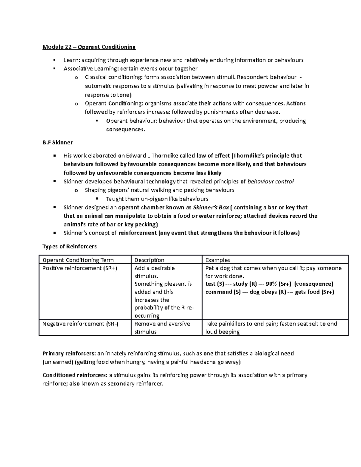 Module 22 - Module 22 – Operant Conditioning Learn: acquiring through ...