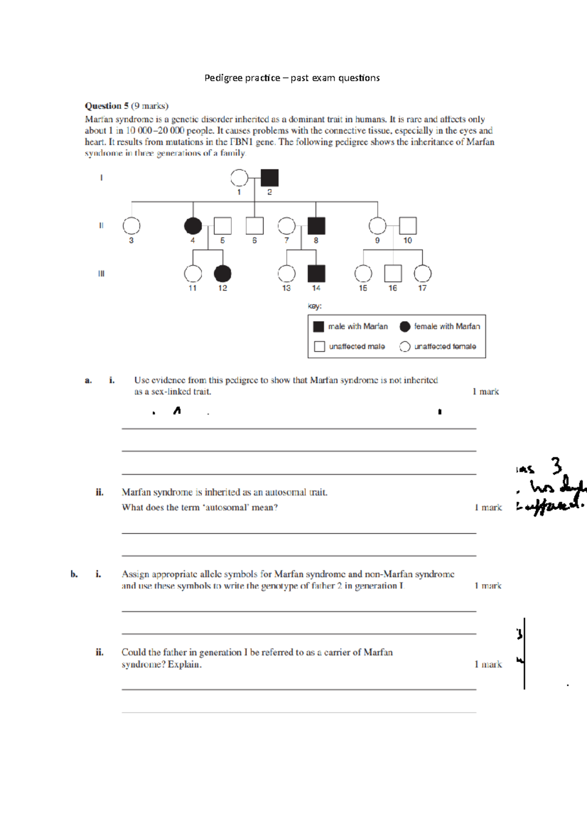 EXAM Questinos - Pedigrees - Pedigree practice – past exam questions ...