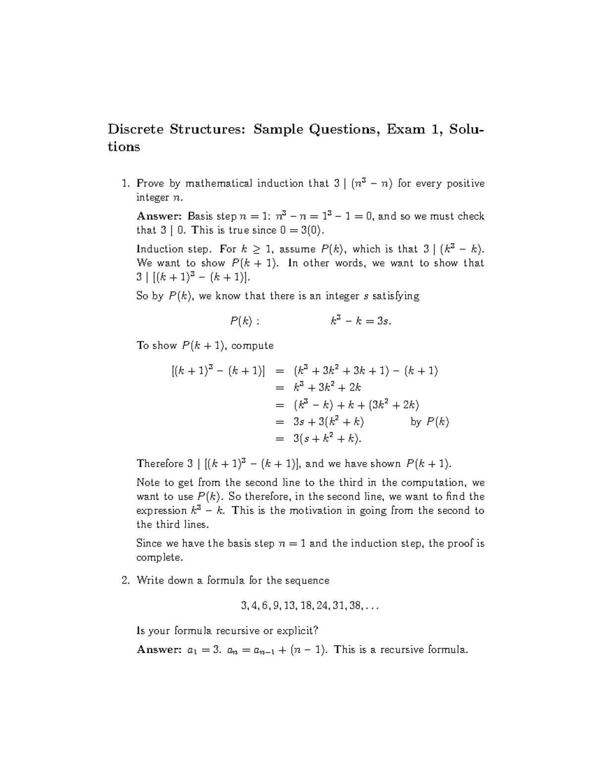 Test 5 June 2016, answers - Discrete Structures: Sample Questions, Exam ...