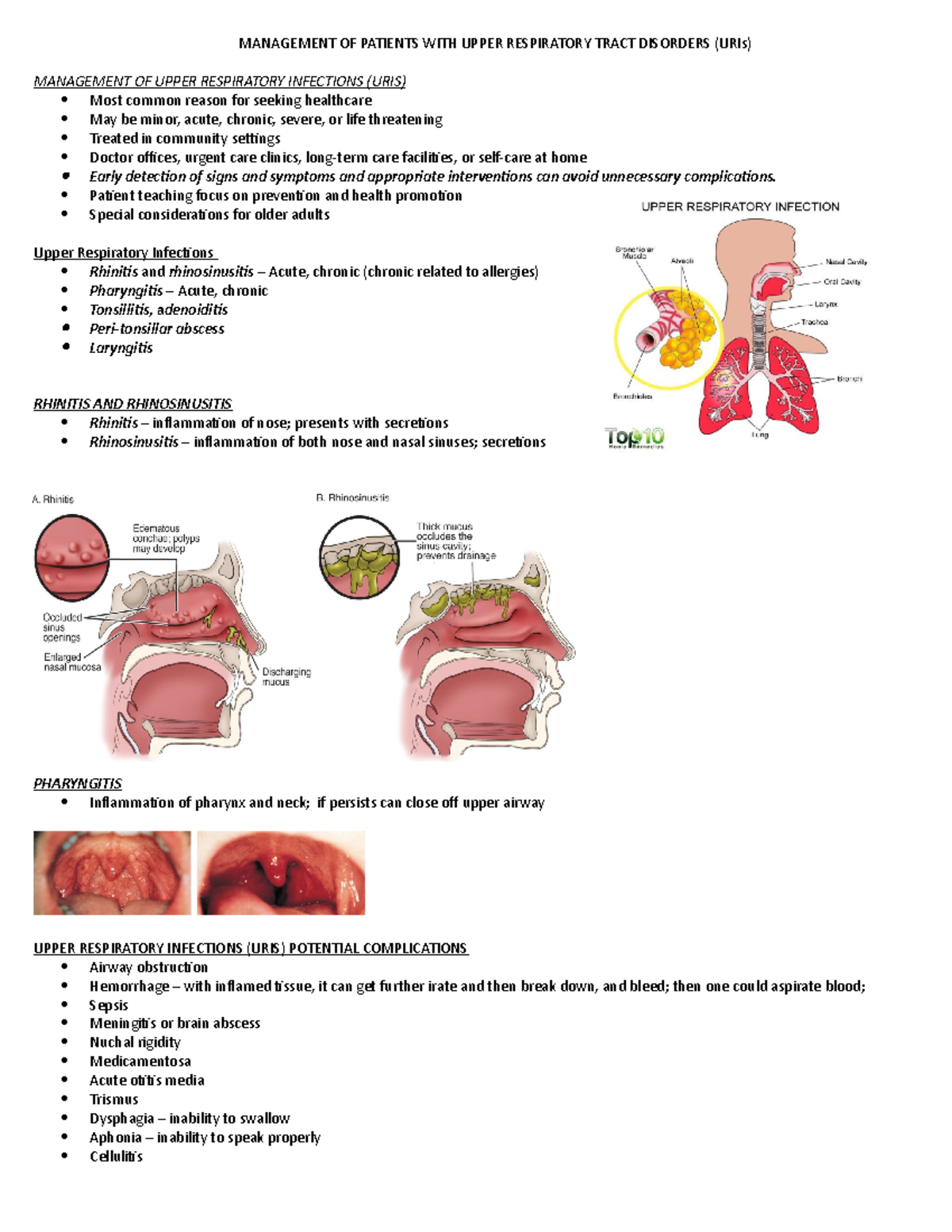 Upper Respiratory Tract Disorders - MANAGEMENT OF PATIENTS WITH UPPER ...