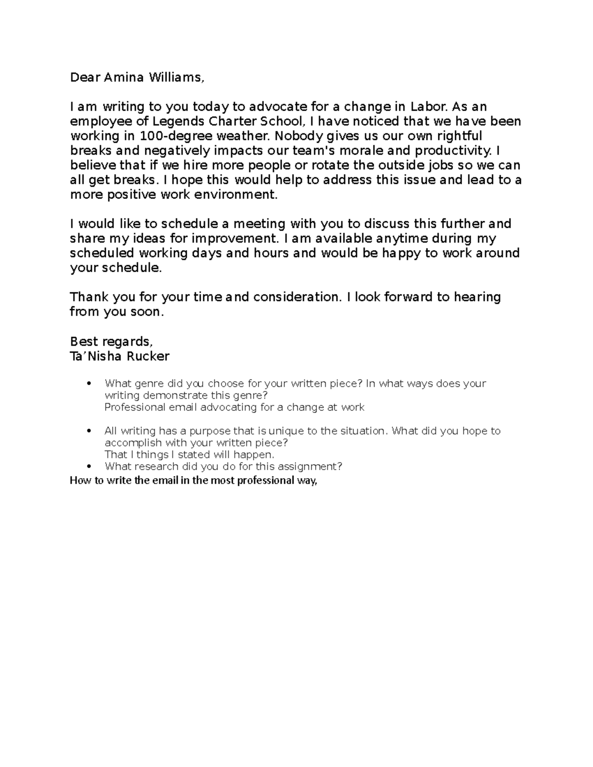 Dear Amina Williams - cover letter - Dear Amina Williams, I am writing ...