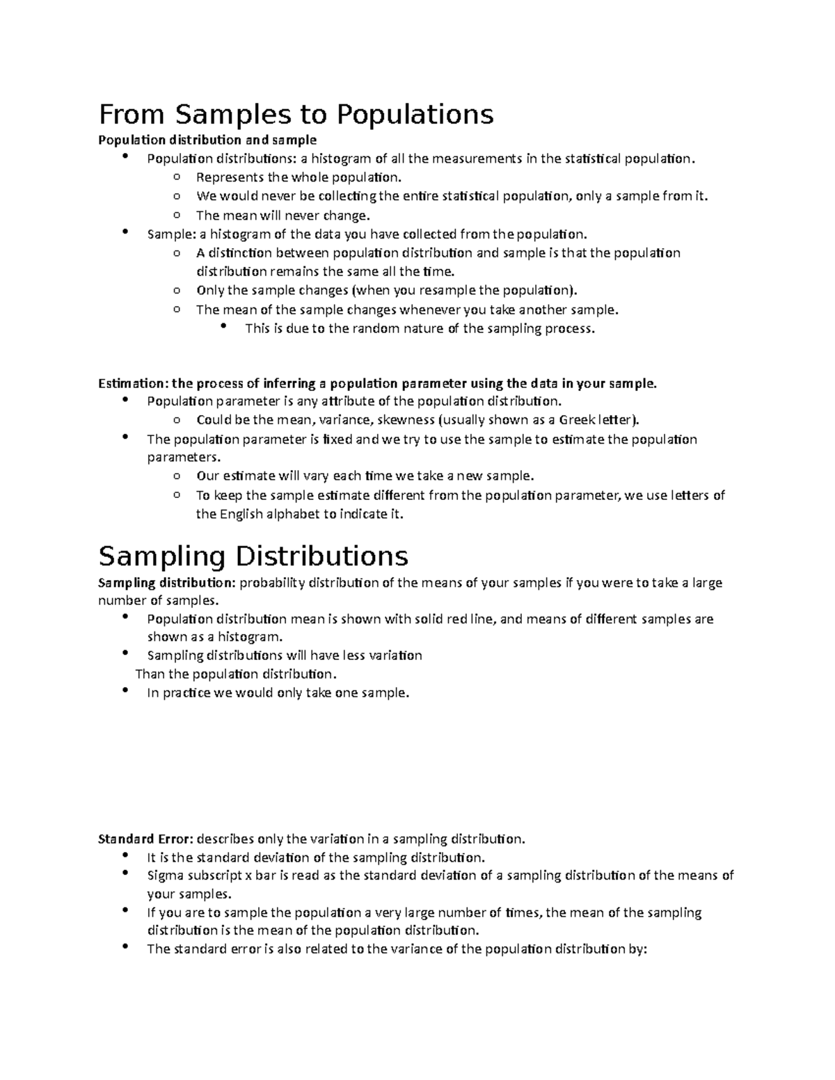 STAM 200 Module 7 - Notes - From Samples to Populations Population ...