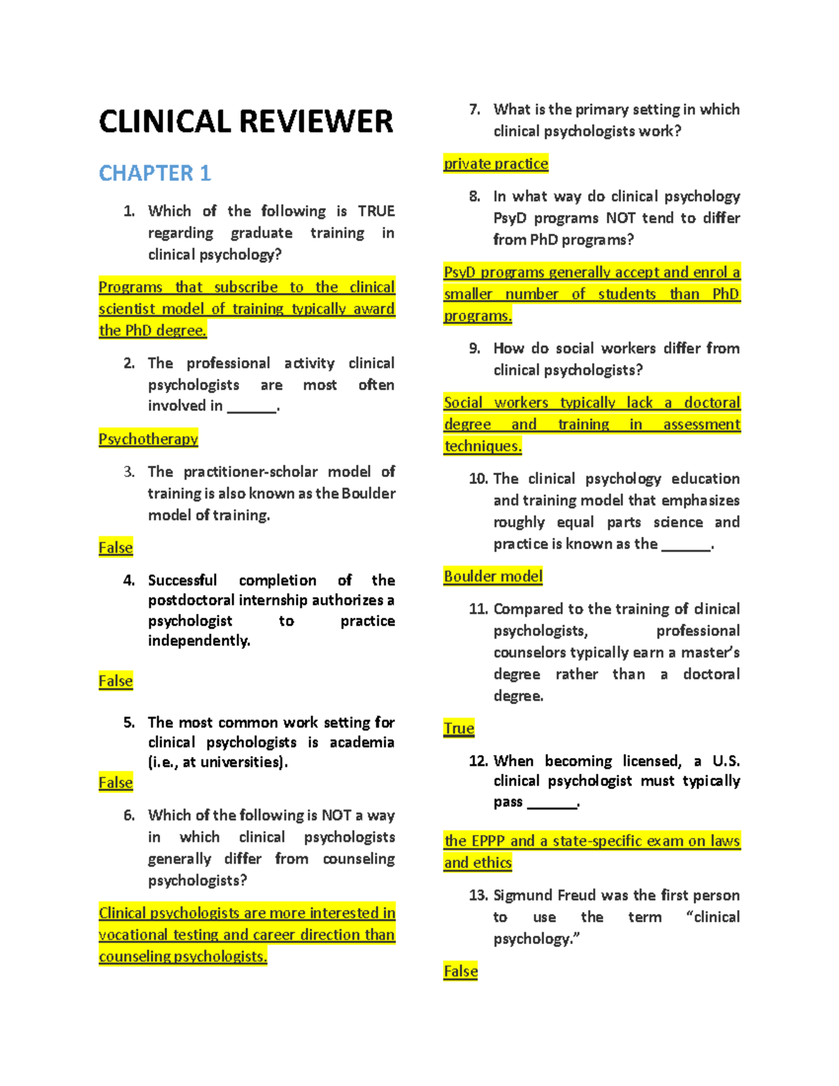 Clinical Reviewer 1 4 - CLINICAL REVIEWER CHAPTER 1 Which of the ...
